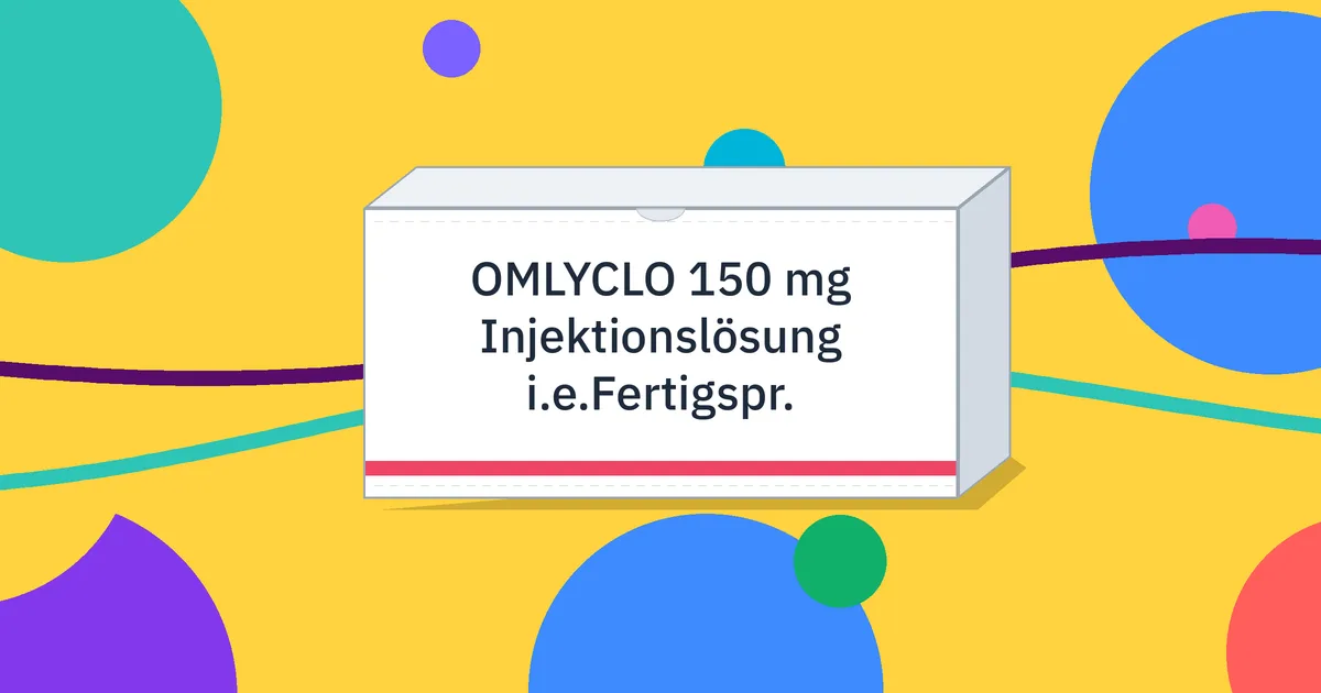 Symbolbild: Packung mit der Aufschrift OMLYCLO 150 mg Injektionslösung i.e.Fertigspr. (PZN 20340844) – Verfügbarkeit und Bezug in Apotheken in Frankfurt am Main