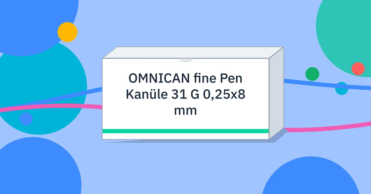 Symbolbild: Packung mit der Aufschrift OMNICAN fine Pen Kanüle 31 G 0,25x8 mm (PZN 13505440) – Verfügbarkeit und Bezug in Apotheken in Frankfurt am Main