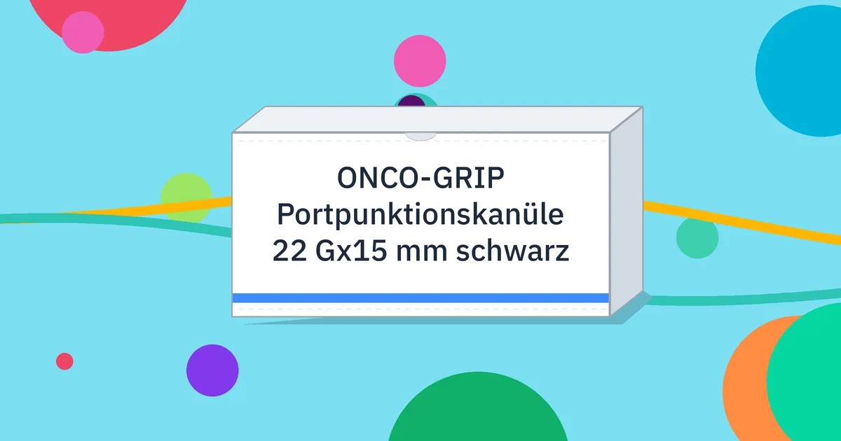 Symbolbild: Packung mit der Aufschrift ONCO-GRIP Portpunktionskanüle 22 Gx15 mm schwarz (PZN 09199724) – Verfügbarkeit und Bezug in Apotheken in Frankfurt am Main