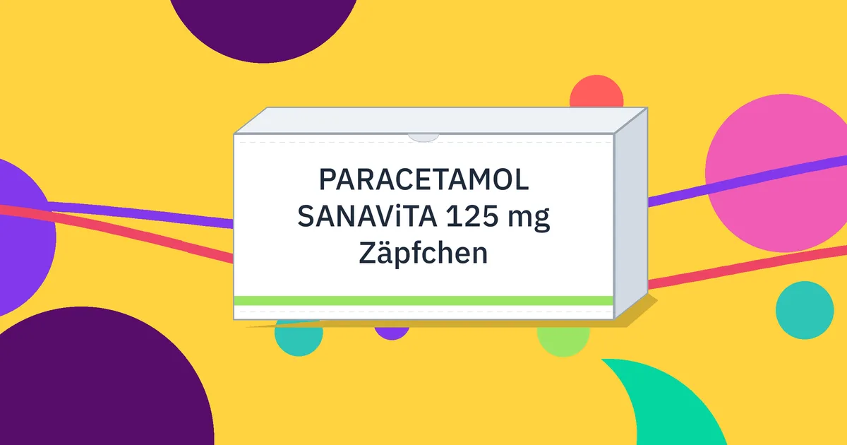 Symbolbild: Packung mit der Aufschrift PARACETAMOL SANAViTA 125 mg Zäpfchen (PZN 14416388) – Verfügbarkeit und Bezug in Apotheken in Frankfurt am Main