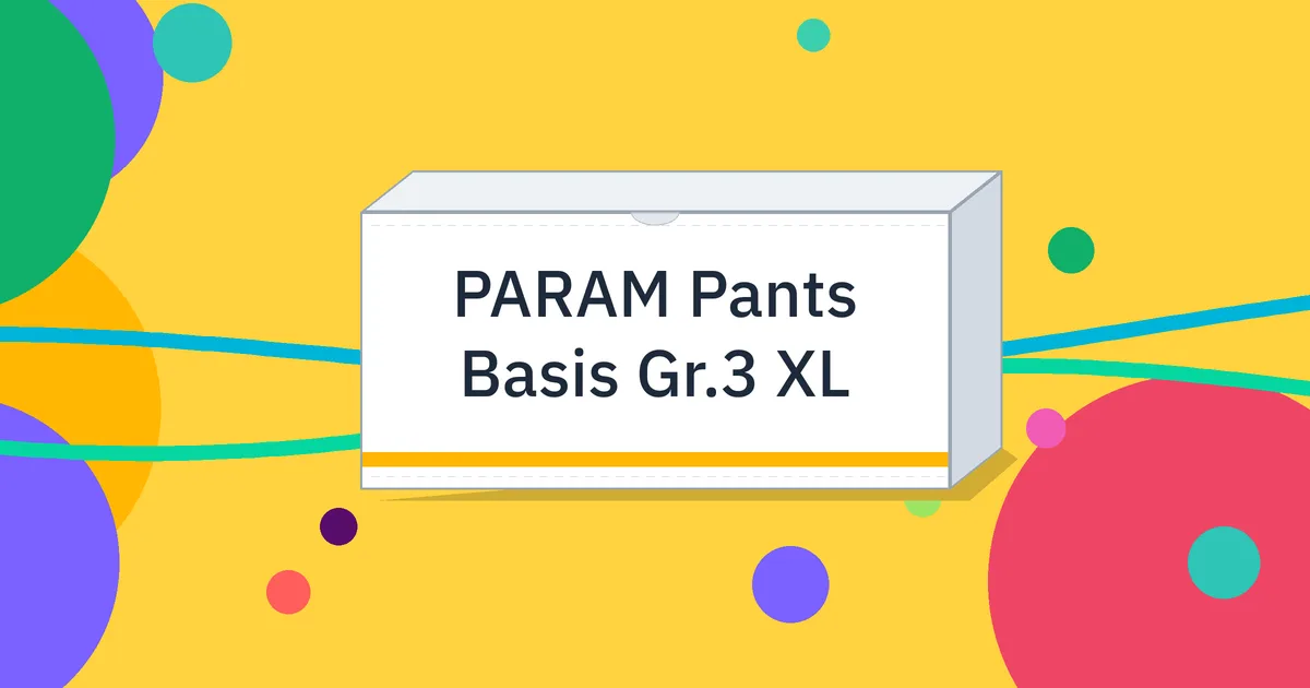 Symbolbild: Packung mit der Aufschrift PARAM Pants Basis Gr.3 XL (PZN 06558393) – Verfügbarkeit und Bezug in Apotheken in Frankfurt am Main