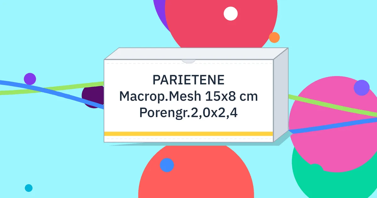 Symbolbild: Packung mit der Aufschrift PARIETENE Macrop.Mesh 15x8 cm Porengr.2,0x2,4 (PZN 11314546) – Verfügbarkeit und Bezug in Apotheken in Frankfurt am Main