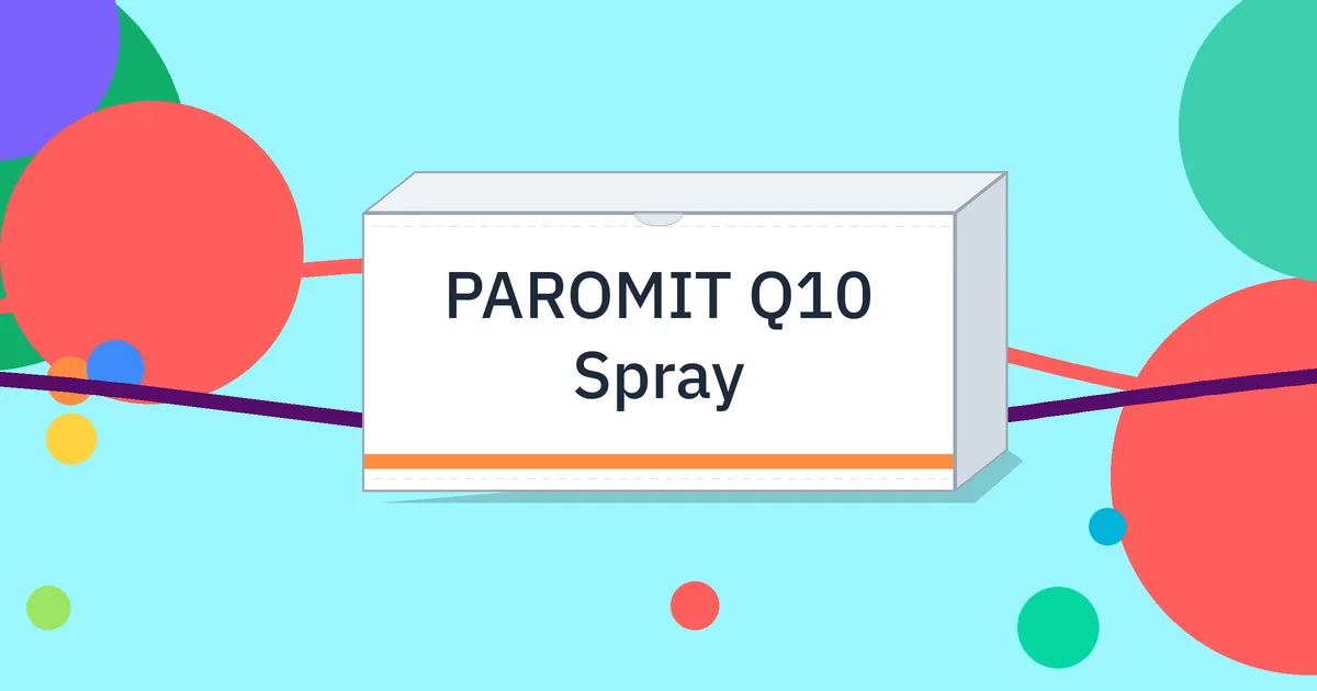 Symbolbild: Packung mit der Aufschrift PAROMIT Q10 Spray (PZN 19159766) – Verfügbarkeit und Bezug in Apotheken in Frankfurt am Main