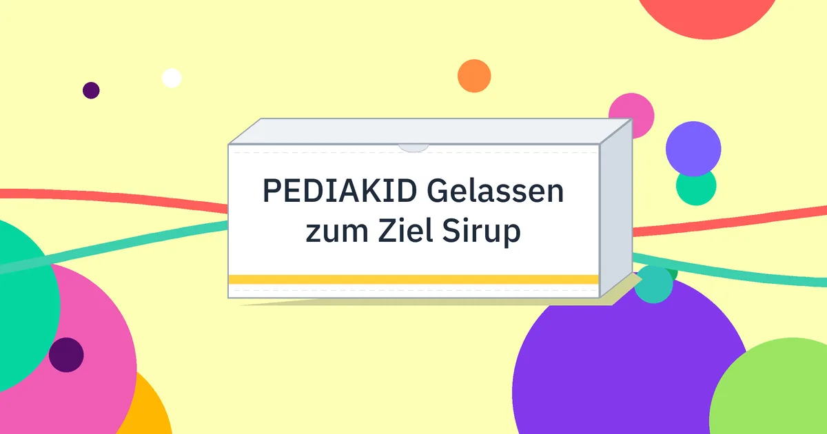 Symbolbild: Packung mit der Aufschrift PEDIAKID Gelassen zum Ziel Sirup (PZN 19209381) – Verfügbarkeit und Bezug in Apotheken in Frankfurt am Main