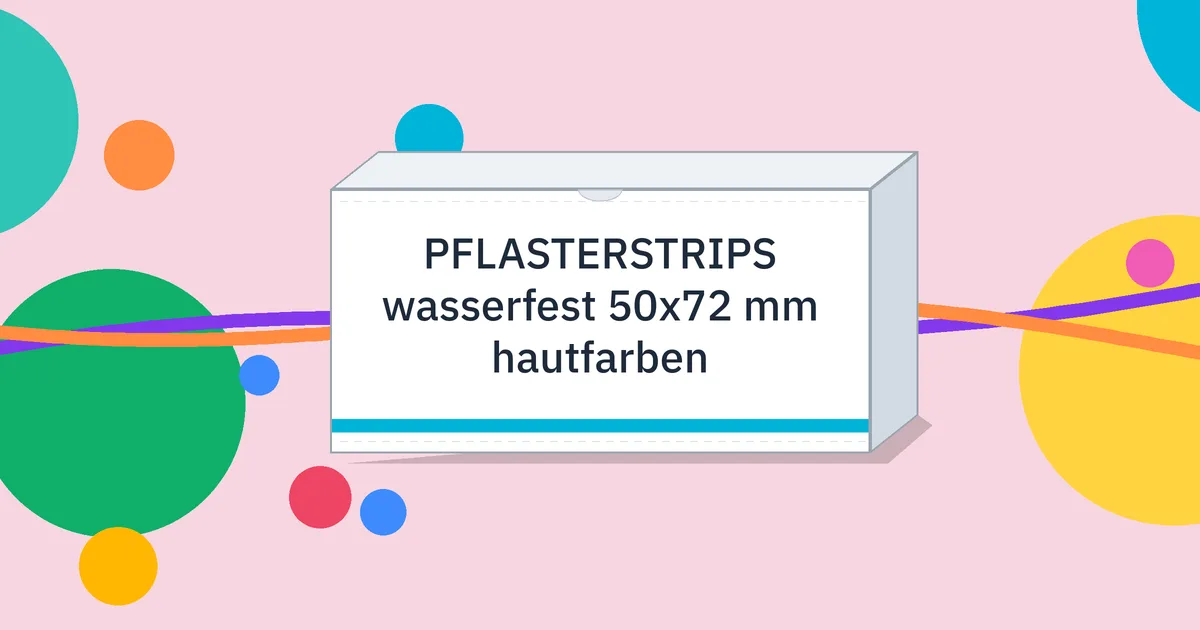 Symbolbild: Packung mit der Aufschrift PFLASTERSTRIPS wasserfest 50x72 mm hautfarben (PZN 00973056) – Verfügbarkeit und Bezug in Apotheken in Frankfurt am Main