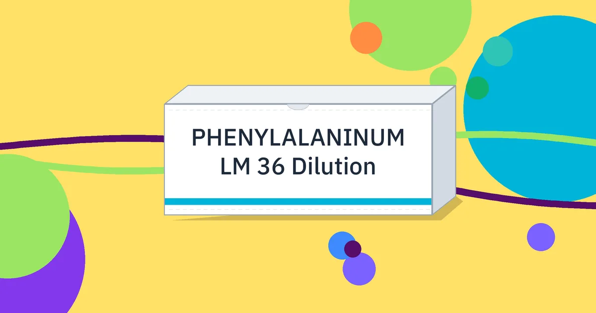 Symbolbild: Packung mit der Aufschrift PHENYLALANINUM LM 36 Dilution (PZN 13784144) – Verfügbarkeit und Bezug in Apotheken in Frankfurt am Main