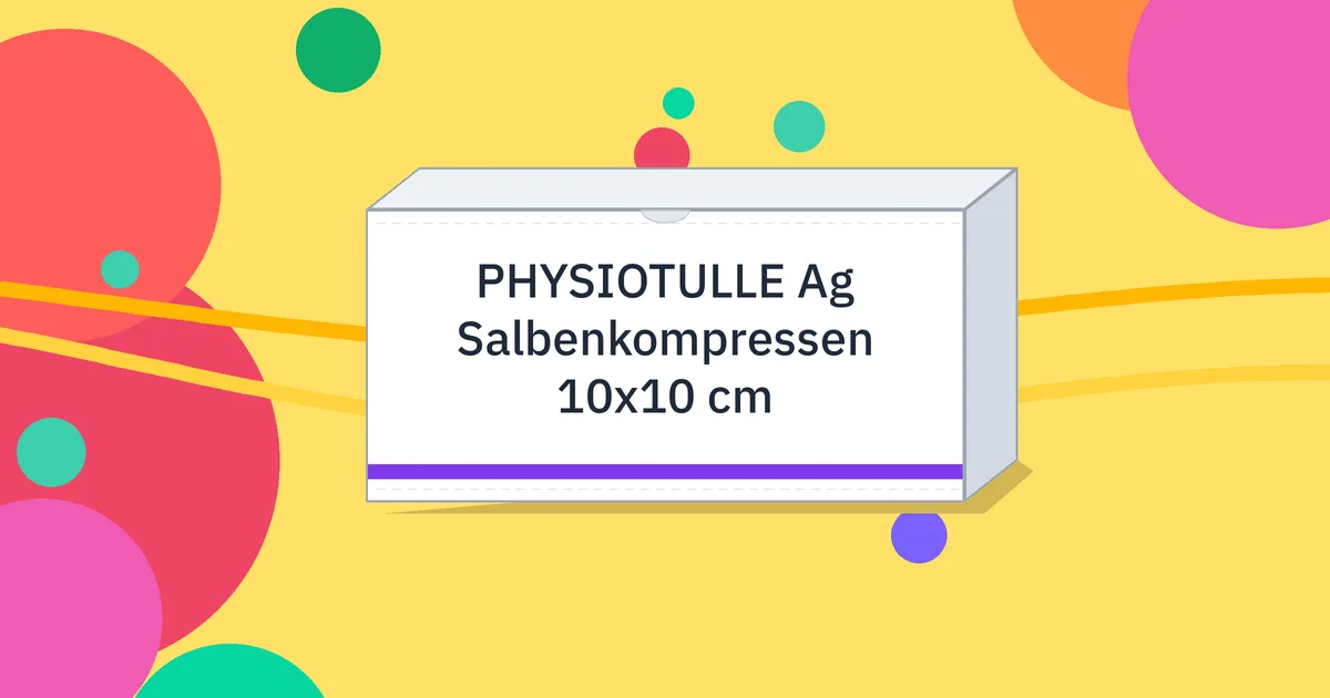 Symbolbild: Packung mit der Aufschrift PHYSIOTULLE Ag Salbenkompressen 10x10 cm (PZN 14332183) – Verfügbarkeit und Bezug in Apotheken in Frankfurt am Main