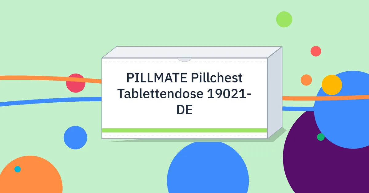 Symbolbild: Packung mit der Aufschrift PILLMATE Pillchest Tablettendose 19021-DE (PZN 07591777) – Verfügbarkeit und Bezug in Apotheken in Frankfurt am Main