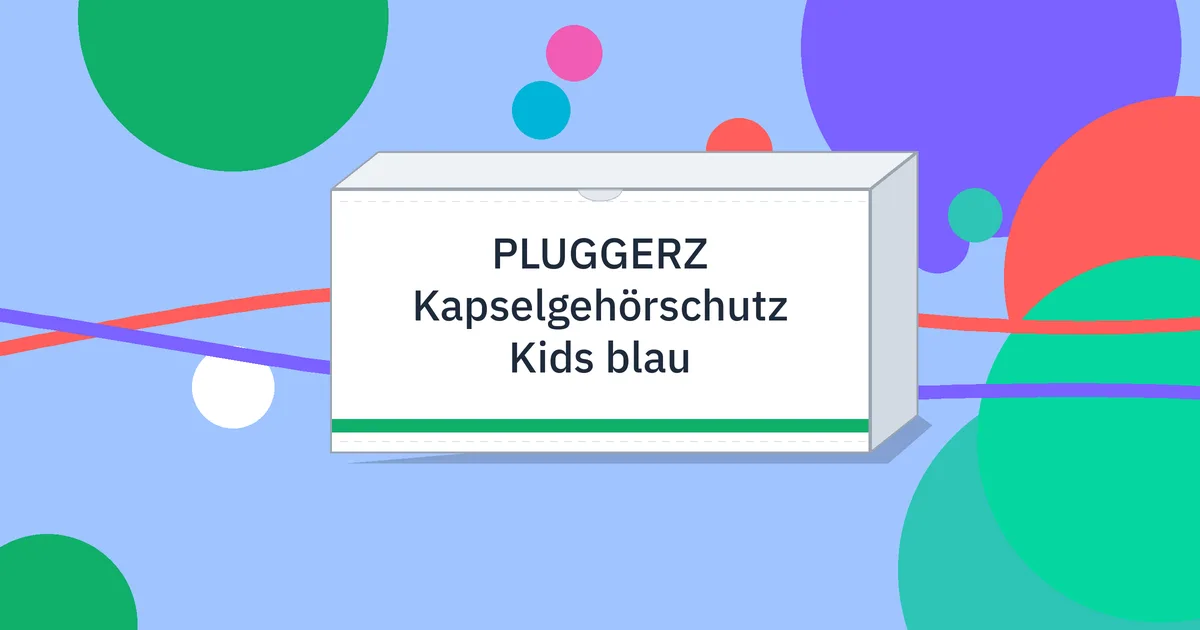 Symbolbild: Packung mit der Aufschrift PLUGGERZ Kapselgehörschutz Kids blau (PZN 16383629) – Verfügbarkeit und Bezug in Apotheken in Frankfurt am Main