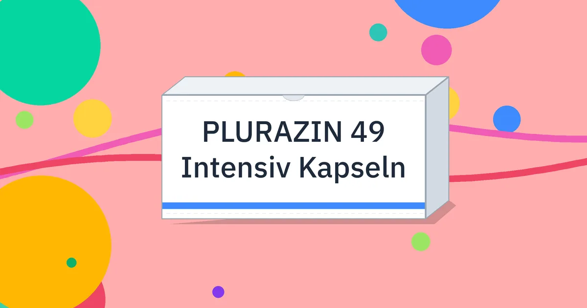 Symbolbild: Packung mit der Aufschrift PLURAZIN 49 Intensiv Kapseln (PZN 12394145) – Verfügbarkeit und Bezug in Apotheken in Frankfurt am Main