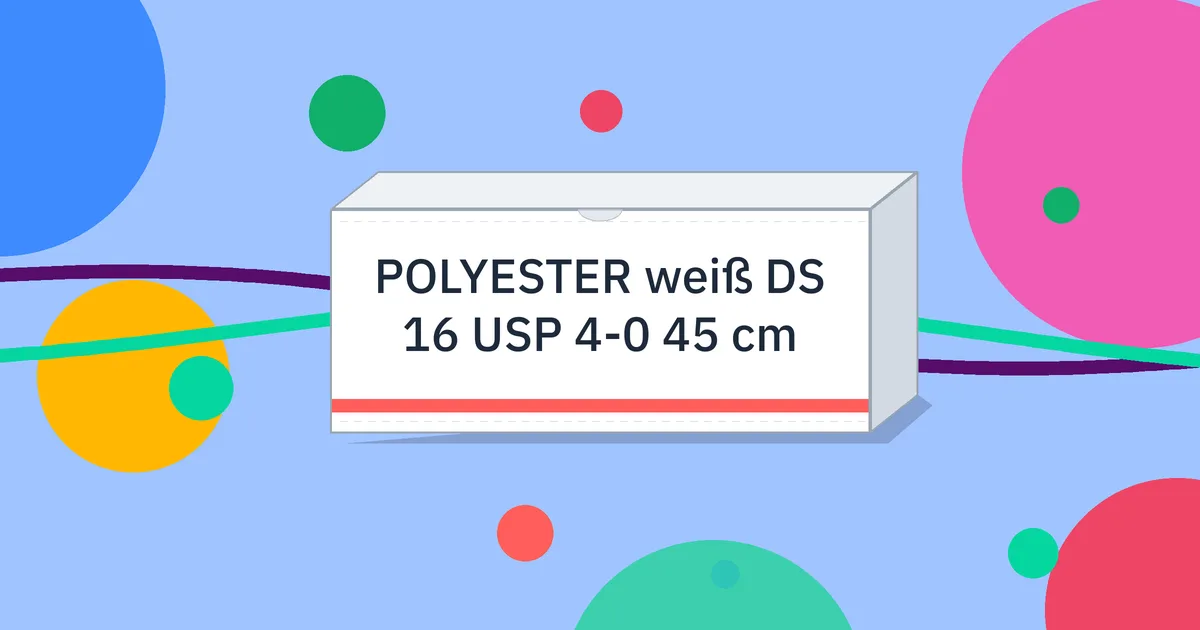 Symbolbild: Packung mit der Aufschrift POLYESTER weiß DS 16 USP 4-0 45 cm (PZN 00548560) – Verfügbarkeit und Bezug in Apotheken in Frankfurt am Main