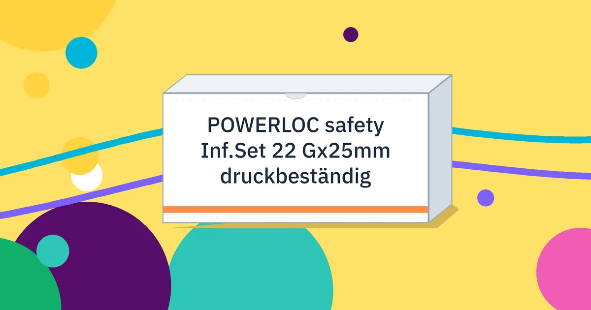 Symbolbild: Packung mit der Aufschrift POWERLOC safety Inf.Set 22 Gx25mm druckbeständig (PZN 18816765) – Verfügbarkeit und Bezug in Apotheken in Frankfurt am Main