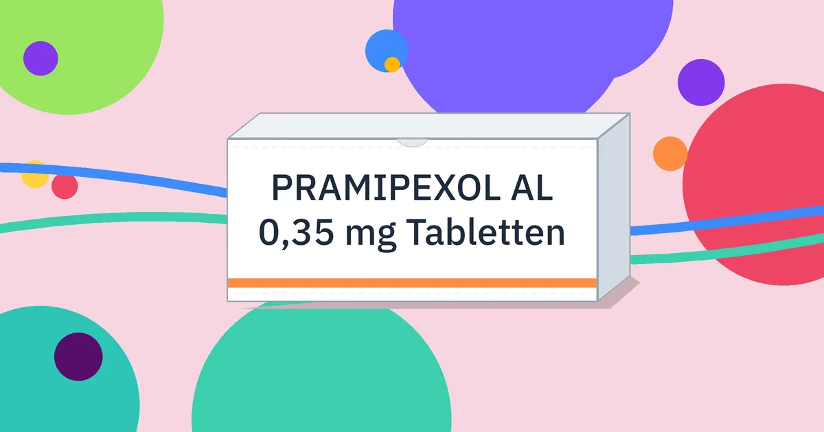 Symbolbild: Packung mit der Aufschrift PRAMIPEXOL AL 0,35 mg Tabletten (PZN 06453493) – Verfügbarkeit und Bezug in Apotheken in Frankfurt am Main