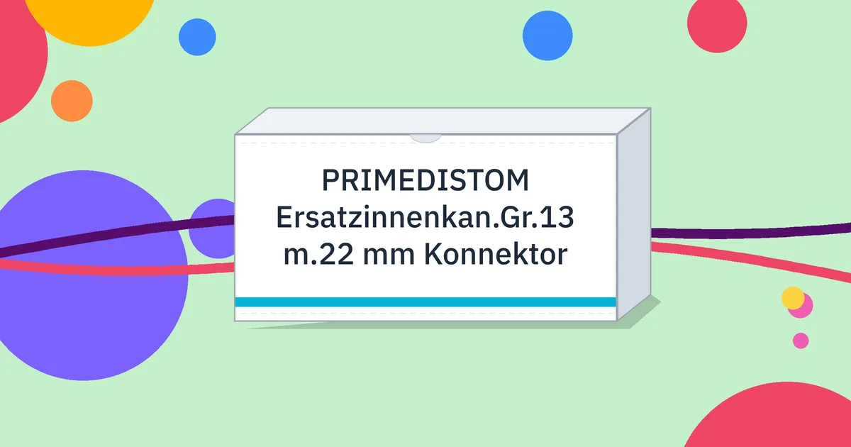 Symbolbild: Packung mit der Aufschrift PRIMEDISTOM Ersatzinnenkan.Gr.13 m.22 mm Konnektor (PZN 10257786) – Verfügbarkeit und Bezug in Apotheken in Frankfurt am Main