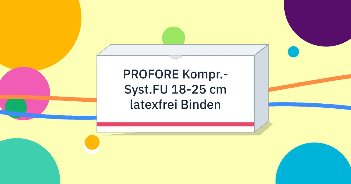 Symbolbild: Packung mit der Aufschrift PROFORE Kompr.-Syst.FU 18-25 cm latexfrei Binden (PZN 17909418) – Verfügbarkeit und Bezug in Apotheken in Frankfurt am Main