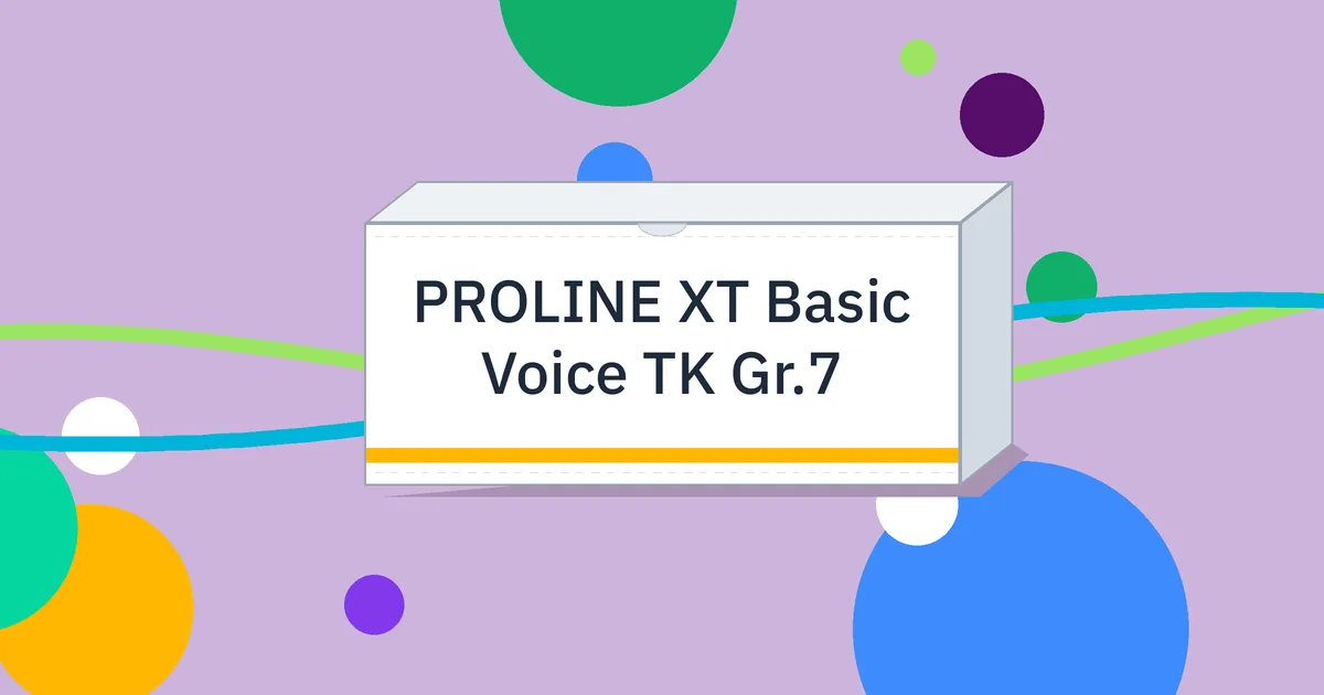 Symbolbild: Packung mit der Aufschrift PROLINE XT Basic Voice TK Gr.7 (PZN 17599998) – Verfügbarkeit und Bezug in Apotheken in Frankfurt am Main