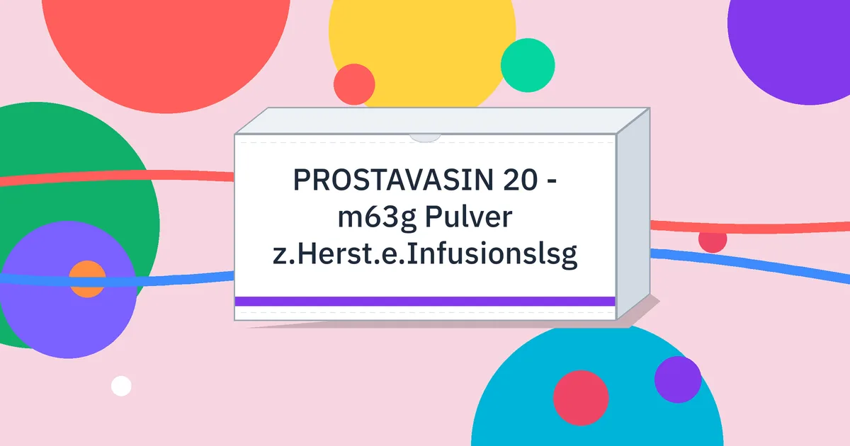 Symbolbild: Packung mit der Aufschrift PROSTAVASIN 20 -m63g Pulver z.Herst.e.Infusionslsg (PZN 02179658) – Verfügbarkeit und Bezug in Apotheken in Frankfurt am Main