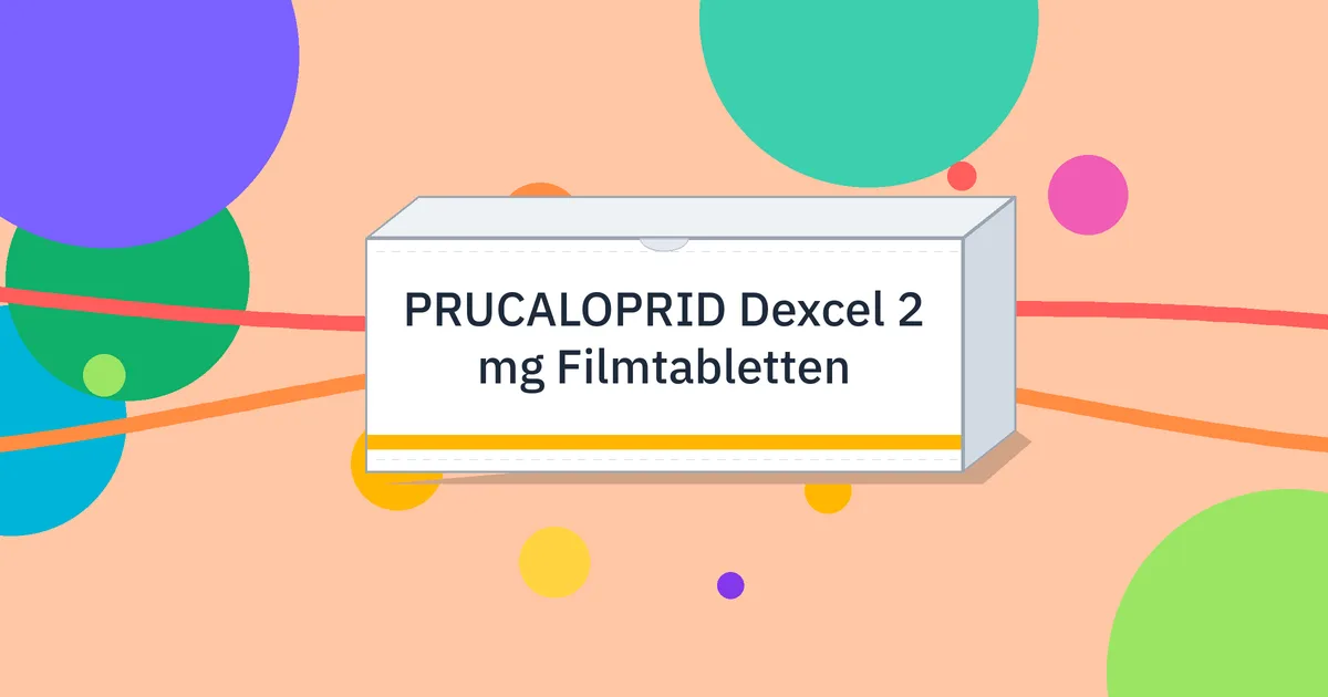 Symbolbild: Packung mit der Aufschrift PRUCALOPRID Dexcel 2 mg Filmtabletten (PZN 16806254) – Verfügbarkeit und Bezug in Apotheken in Frankfurt am Main