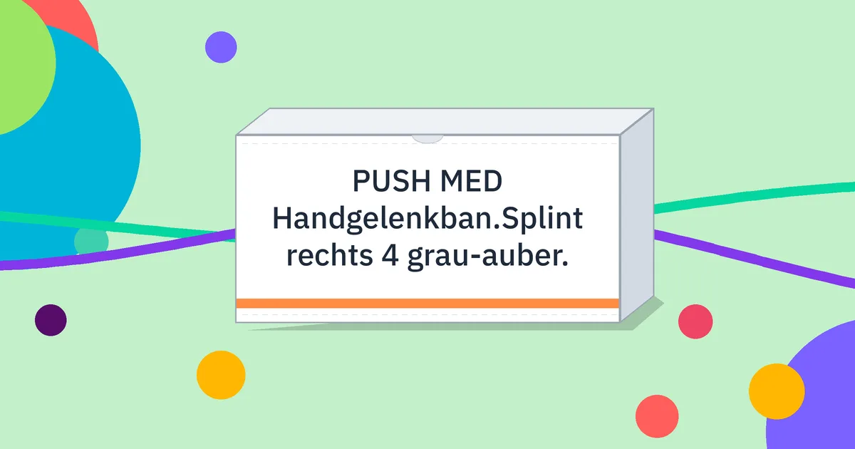 Symbolbild: Packung mit der Aufschrift PUSH MED Handgelenkban.Splint rechts 4 grau-auber. (PZN 04860952) – Verfügbarkeit und Bezug in Apotheken in Frankfurt am Main