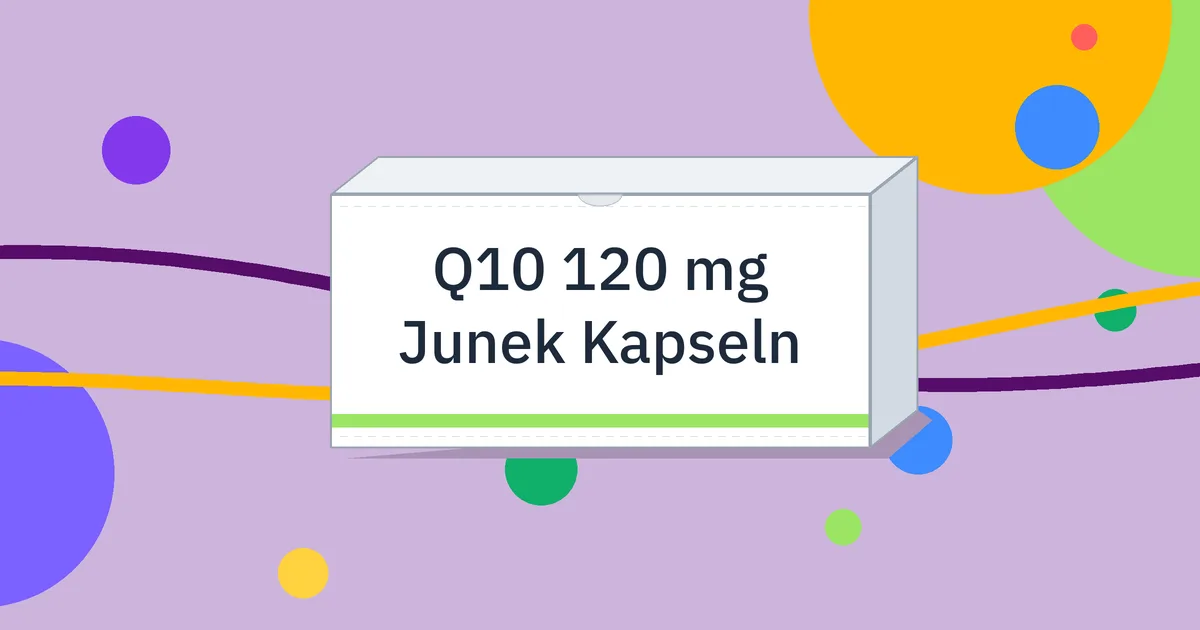 Symbolbild: Packung mit der Aufschrift Q10 120 mg Junek Kapseln (PZN 00156311) – Verfügbarkeit und Bezug in Apotheken in Frankfurt am Main