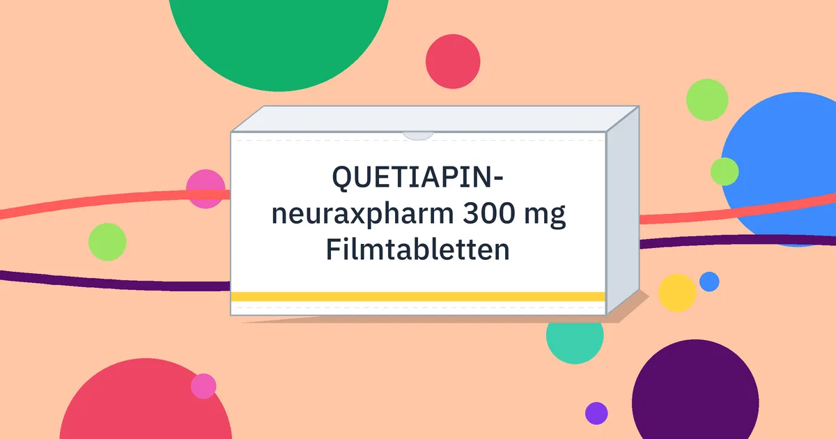 Symbolbild: Packung mit der Aufschrift QUETIAPIN-neuraxpharm 300 mg Filmtabletten (PZN 09445755) – Verfügbarkeit und Bezug in Apotheken in Frankfurt am Main