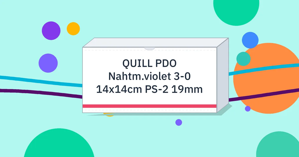 Symbolbild: Packung mit der Aufschrift QUILL PDO Nahtm.violet 3-0 14x14cm PS-2 19mm (PZN 17989593) – Verfügbarkeit und Bezug in Apotheken in Frankfurt am Main