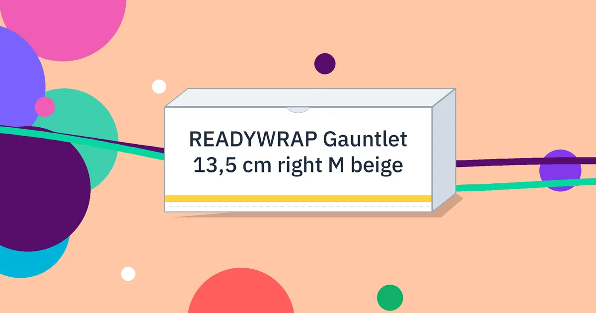 Symbolbild: Packung mit der Aufschrift READYWRAP Gauntlet 13,5 cm right M beige (PZN 16567111) – Verfügbarkeit und Bezug in Apotheken in Frankfurt am Main