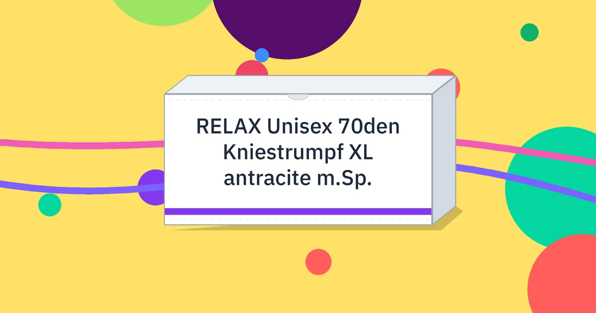 Symbolbild: Packung mit der Aufschrift RELAX Unisex 70den Kniestrumpf XL antracite m.Sp. (PZN 16189956) – Verfügbarkeit und Bezug in Apotheken in Frankfurt am Main