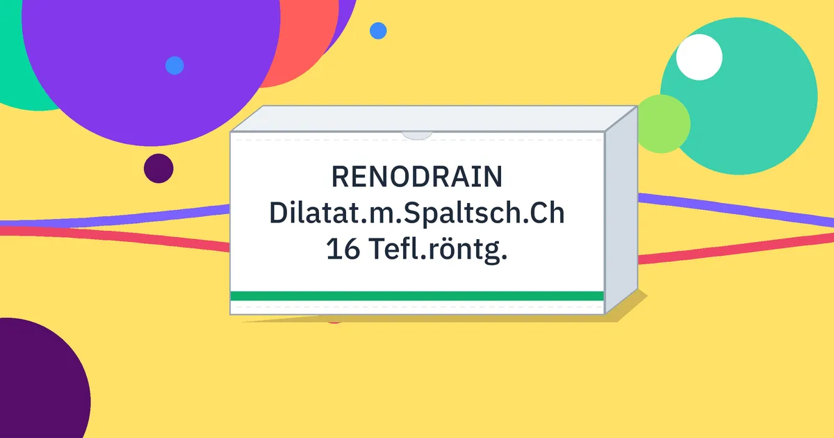 Symbolbild: Packung mit der Aufschrift RENODRAIN Dilatat.m.Spaltsch.Ch 16 Tefl.röntg. (PZN 00444820) – Verfügbarkeit und Bezug in Apotheken in Frankfurt am Main