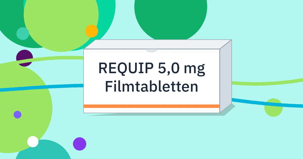 Symbolbild: Packung mit der Aufschrift REQUIP 5,0 mg Filmtabletten (PZN 01995781) – Verfügbarkeit und Bezug in Apotheken in Frankfurt am Main