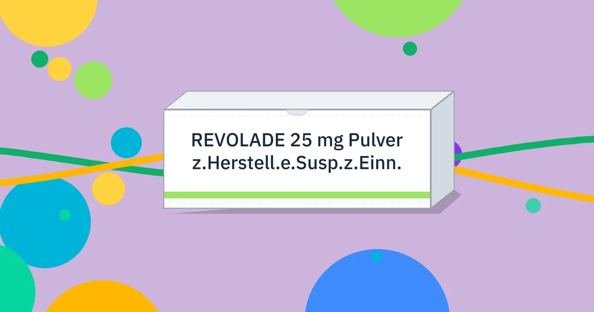 Symbolbild: Packung mit der Aufschrift REVOLADE 25 mg Pulver z.Herstell.e.Susp.z.Einn. (PZN 11638326) – Verfügbarkeit und Bezug in Apotheken in Frankfurt am Main