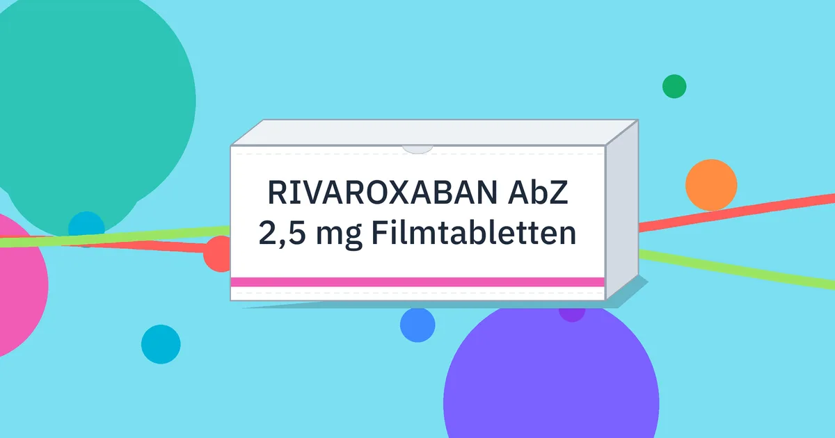 Symbolbild: Packung mit der Aufschrift RIVAROXABAN AbZ 2,5 mg Filmtabletten (PZN 18826901) – Verfügbarkeit und Bezug in Apotheken in Frankfurt am Main