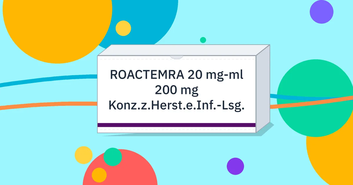 Symbolbild: Packung mit der Aufschrift ROACTEMRA 20 mg-ml 200 mg Konz.z.Herst.e.Inf.-Lsg. (PZN 07286815) – Verfügbarkeit und Bezug in Apotheken in Frankfurt am Main