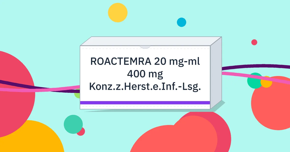 Symbolbild: Packung mit der Aufschrift ROACTEMRA 20 mg-ml 400 mg Konz.z.Herst.e.Inf.-Lsg. (PZN 20005904) – Verfügbarkeit und Bezug in Apotheken in Frankfurt am Main