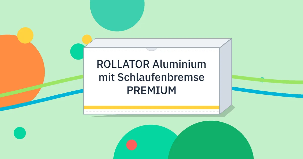 Symbolbild: Packung mit der Aufschrift ROLLATOR Aluminium mit Schlaufenbremse PREMIUM (PZN 11369688) – Verfügbarkeit und Bezug in Apotheken in Frankfurt am Main
