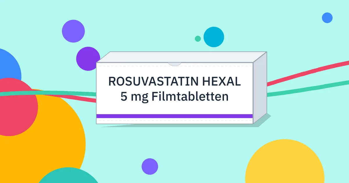 Symbolbild: Packung mit der Aufschrift ROSUVASTATIN HEXAL 5 mg Filmtabletten (PZN 17411434) – Verfügbarkeit und Bezug in Apotheken in Frankfurt am Main