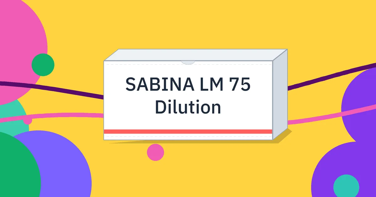 Symbolbild: Packung mit der Aufschrift SABINA LM 75 Dilution (PZN 13176060) – Verfügbarkeit und Bezug in Apotheken in Frankfurt am Main