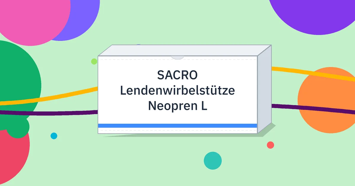 Symbolbild: Packung mit der Aufschrift SACRO Lendenwirbelstütze Neopren L (PZN 19071250) – Verfügbarkeit und Bezug in Apotheken in Frankfurt am Main