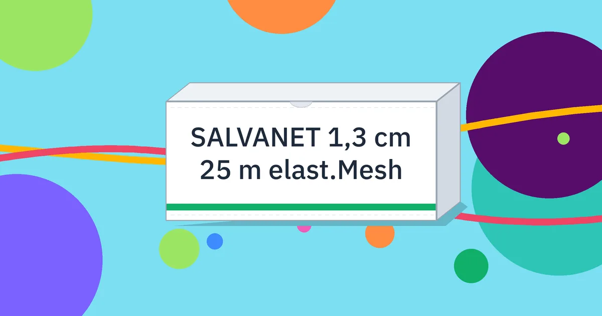 Symbolbild: Packung mit der Aufschrift SALVANET 1,3 cm 25 m elast.Mesh (PZN 15735523) – Verfügbarkeit und Bezug in Apotheken in Frankfurt am Main