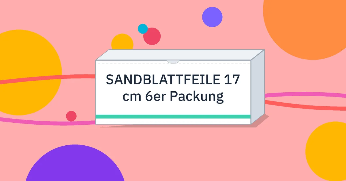 Symbolbild: Packung mit der Aufschrift SANDBLATTFEILE 17 cm 6er Packung (PZN 17288471) – Verfügbarkeit und Bezug in Apotheken in Frankfurt am Main