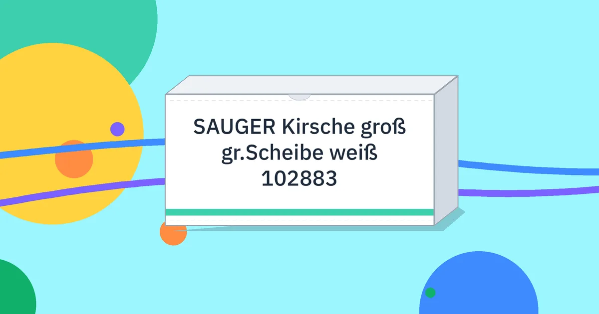 Symbolbild: Packung mit der Aufschrift SAUGER Kirsche groß gr.Scheibe weiß 102883 (PZN 03566564) – Verfügbarkeit und Bezug in Apotheken in Frankfurt am Main