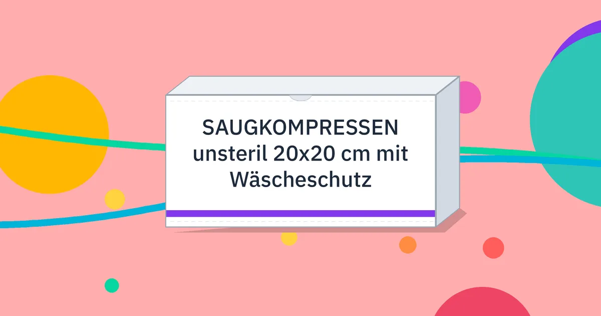 Symbolbild: Packung mit der Aufschrift SAUGKOMPRESSEN unsteril 20x20 cm mit Wäscheschutz (PZN 15866567) – Verfügbarkeit und Bezug in Apotheken in Frankfurt am Main