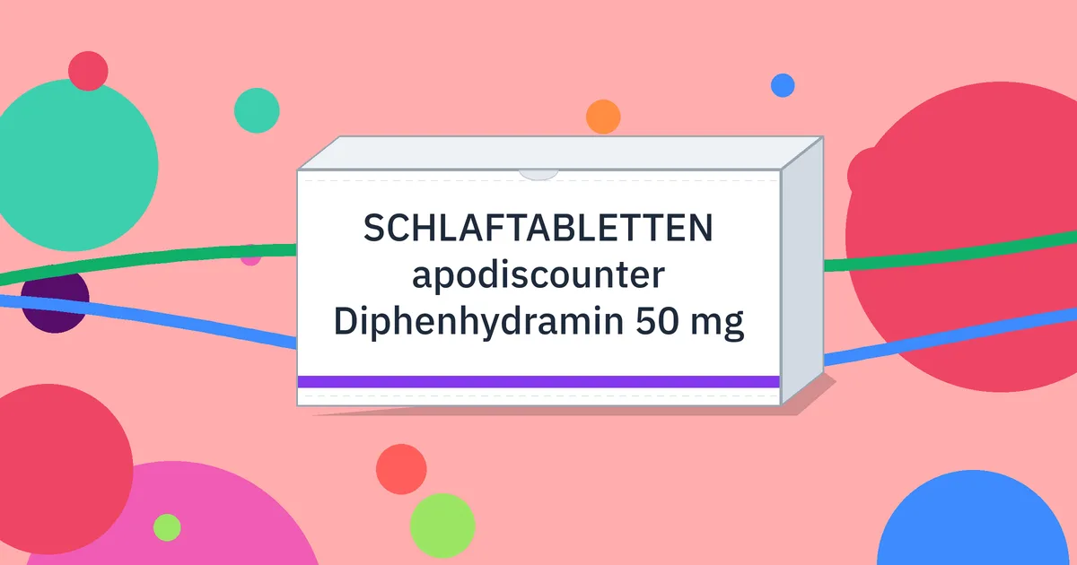 Symbolbild: Packung mit der Aufschrift SCHLAFTABLETTEN apodiscounter Diphenhydramin 50 mg (PZN 18188317) – Verfügbarkeit und Bezug in Apotheken in Frankfurt am Main