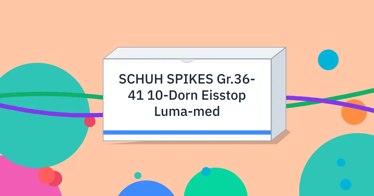 Symbolbild: Packung mit der Aufschrift SCHUH SPIKES Gr.36-41 10-Dorn Eisstop Luma-med (PZN 09609211) – Verfügbarkeit und Bezug in Apotheken in Frankfurt am Main