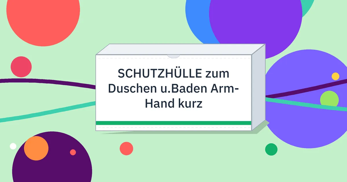Symbolbild: Packung mit der Aufschrift SCHUTZHÜLLE zum Duschen u.Baden Arm-Hand kurz (PZN 10915433) – Verfügbarkeit und Bezug in Apotheken in Frankfurt am Main