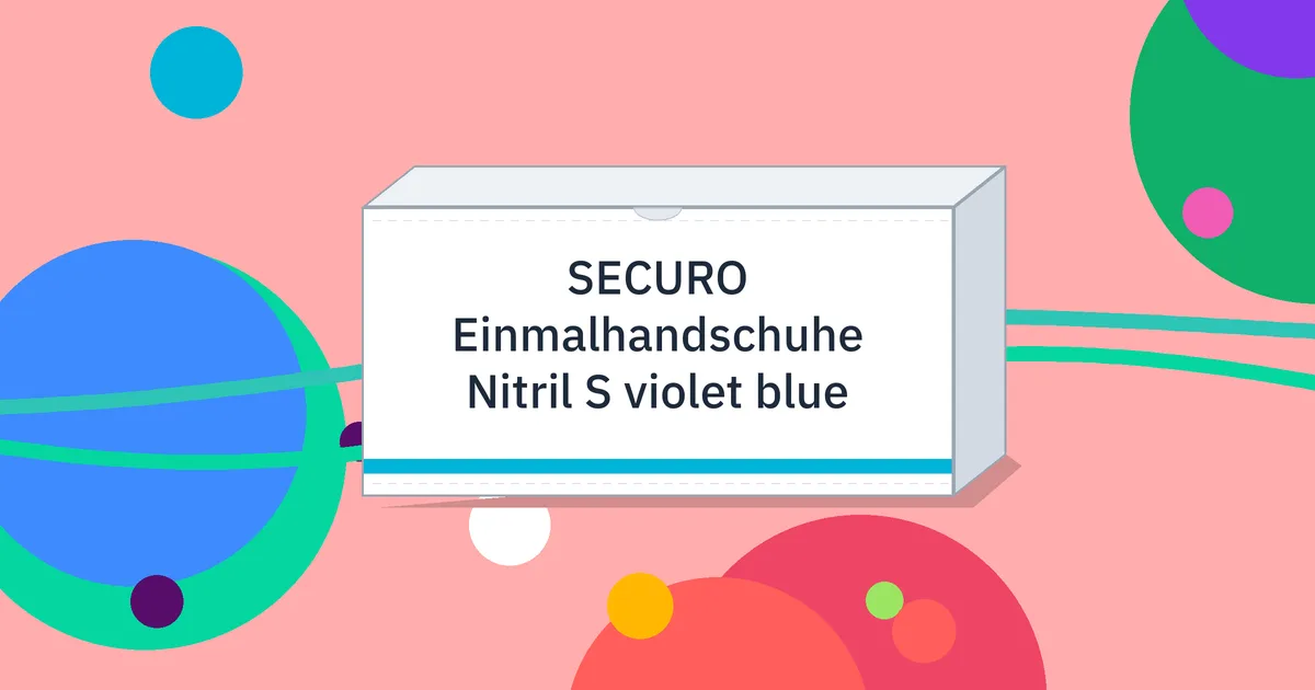 Symbolbild: Packung mit der Aufschrift SECURO Einmalhandschuhe Nitril S violet blue (PZN 19077962) – Verfügbarkeit und Bezug in Apotheken in Frankfurt am Main