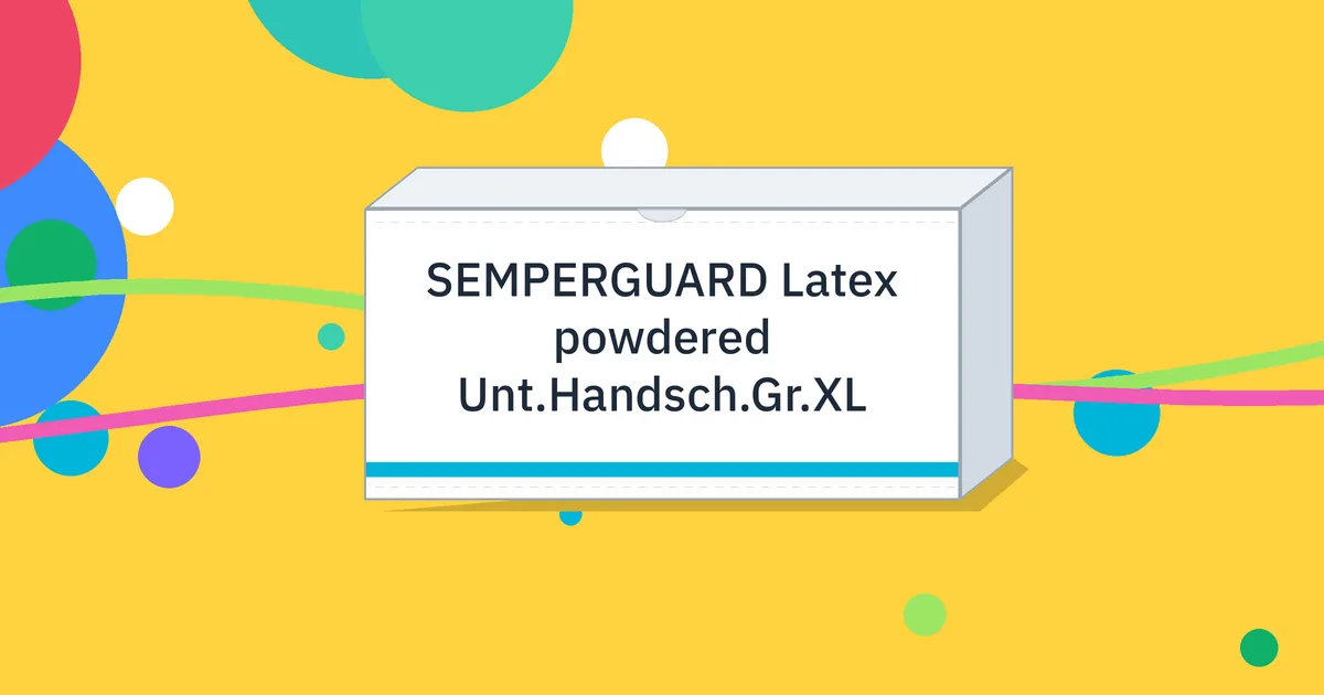 Symbolbild: Packung mit der Aufschrift SEMPERGUARD Latex powdered Unt.Handsch.Gr.XL (PZN 12365416) – Verfügbarkeit und Bezug in Apotheken in Frankfurt am Main