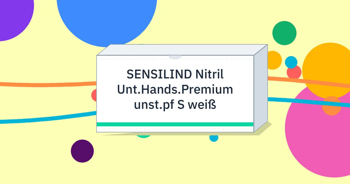 Symbolbild: Packung mit der Aufschrift SENSILIND Nitril Unt.Hands.Premium unst.pf S weiß (PZN 14354026) – Verfügbarkeit und Bezug in Apotheken in Frankfurt am Main