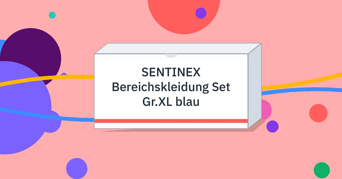 Symbolbild: Packung mit der Aufschrift SENTINEX Bereichskleidung Set Gr.XL blau (PZN 09286162) – Verfügbarkeit und Bezug in Apotheken in Frankfurt am Main