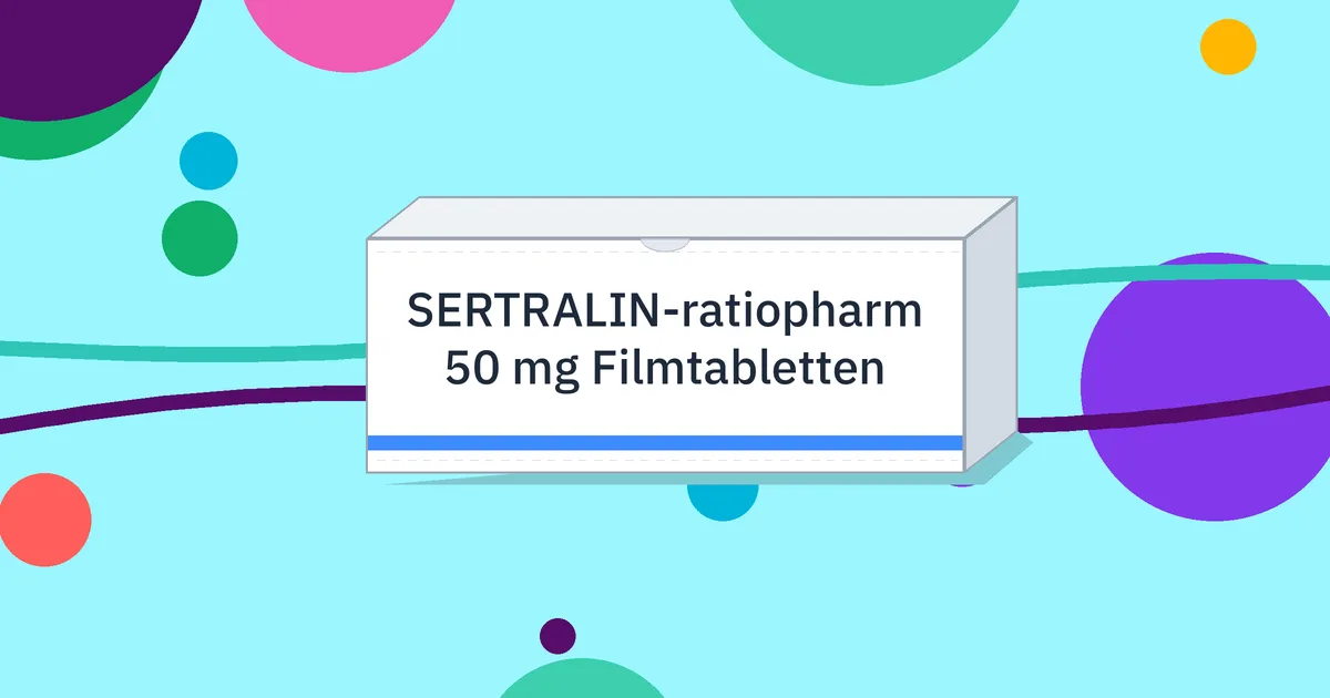 Symbolbild: Packung mit der Aufschrift SERTRALIN-ratiopharm 50 mg Filmtabletten (PZN 01054966) – Verfügbarkeit und Bezug in Apotheken in Frankfurt am Main